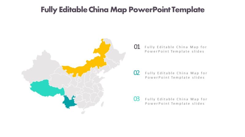 Fully Editable China Map PowerPoint Template : 100% Editable PPTx