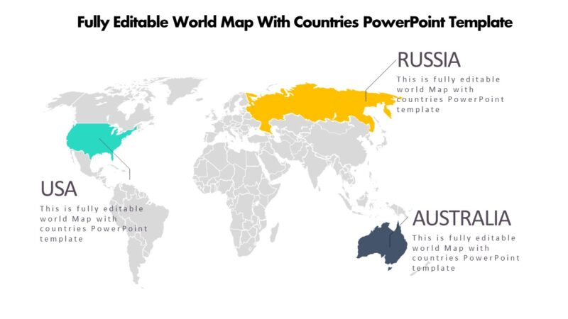 Fully Editable World Map With Countries PowerPoint Template : 100% ...