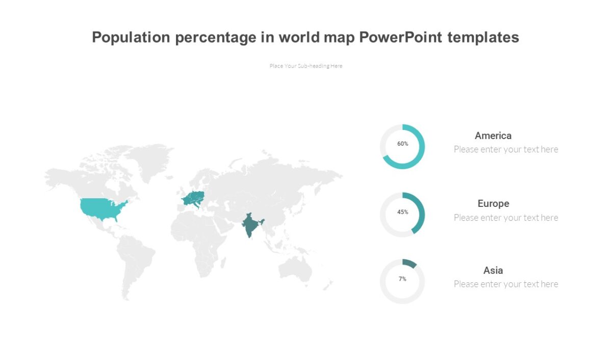 Population percentage in world map PowerPoint templates : 100% Editable ...