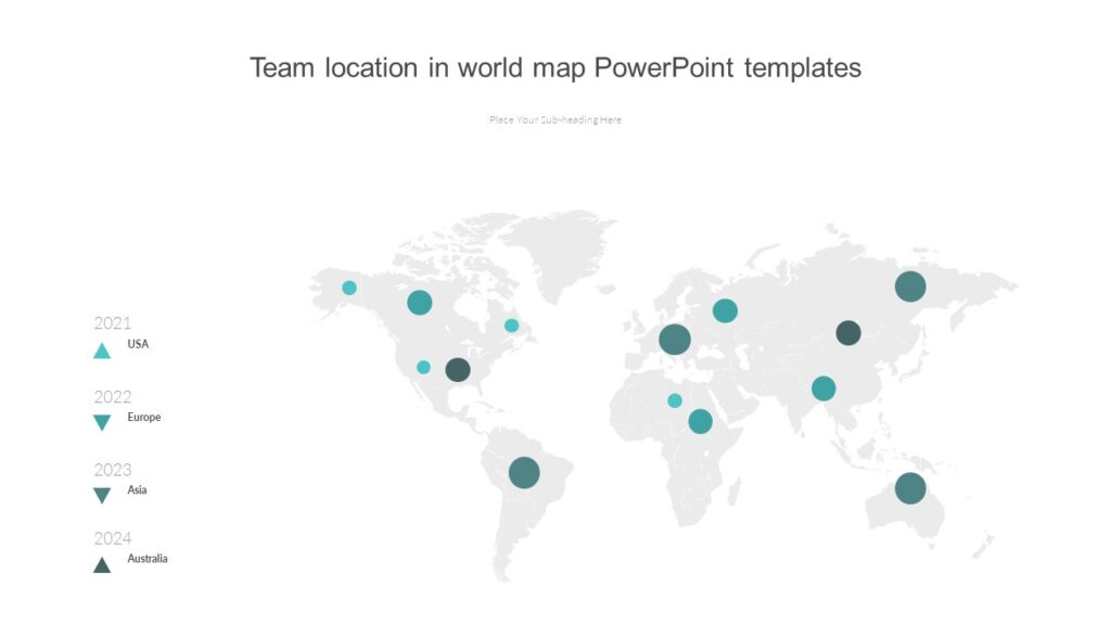 Team location in world map PowerPoint templates : 100% Editable PPTx