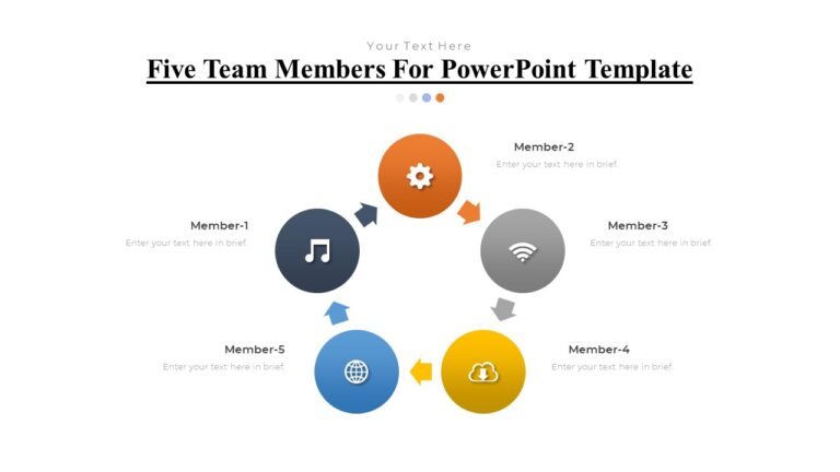 Five Team Members For PowerPoint Template : 100% Editable PPTx