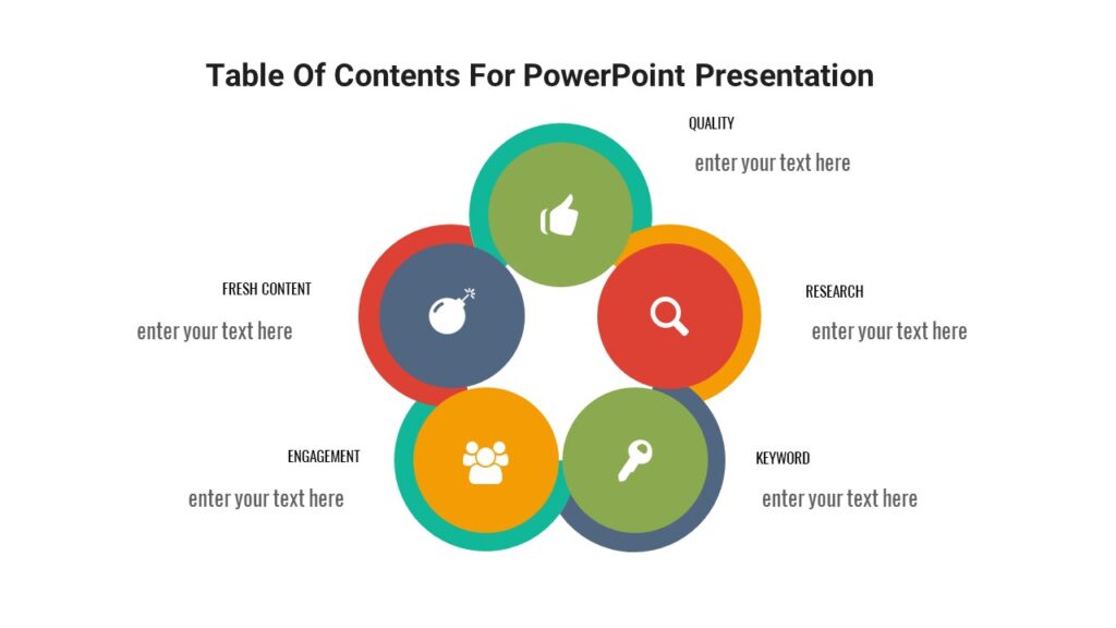 Table Of Contents For PowerPoint Presentation : 100% Editable PPTx