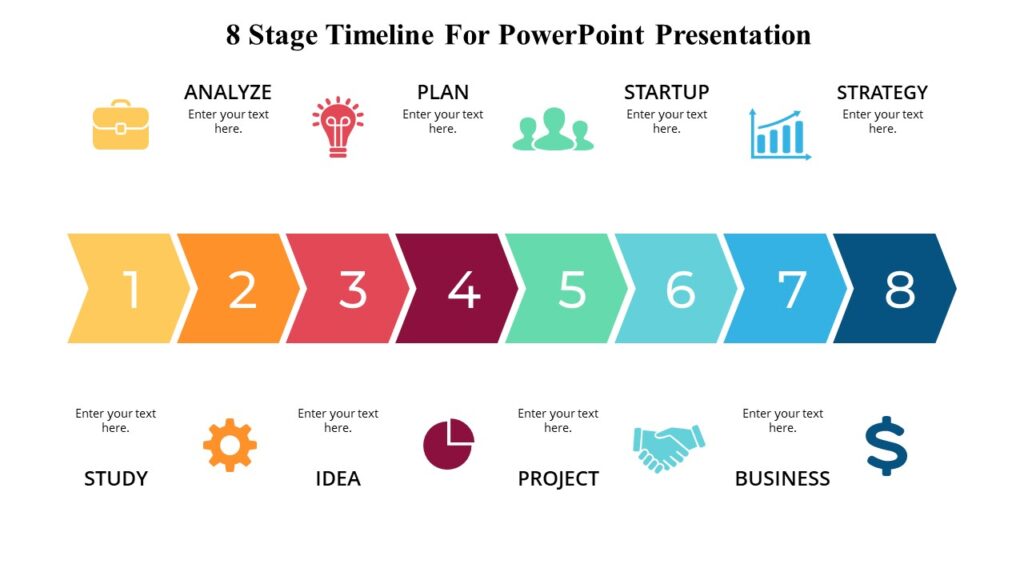 8 Stage Timeline For PowerPoint Presentation : 100% Editable PPTx