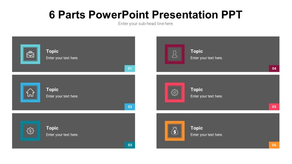 6 Parts PowerPoint Presentation PPT : 100% Editable PPTx