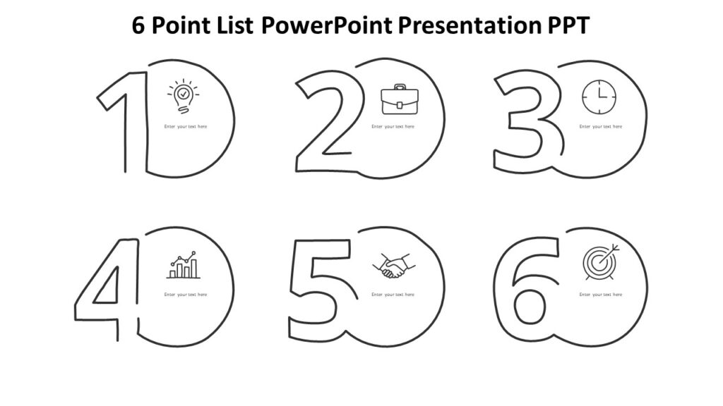 6 Point List PowerPoint Presentation PPT : 100% Editable PPTx