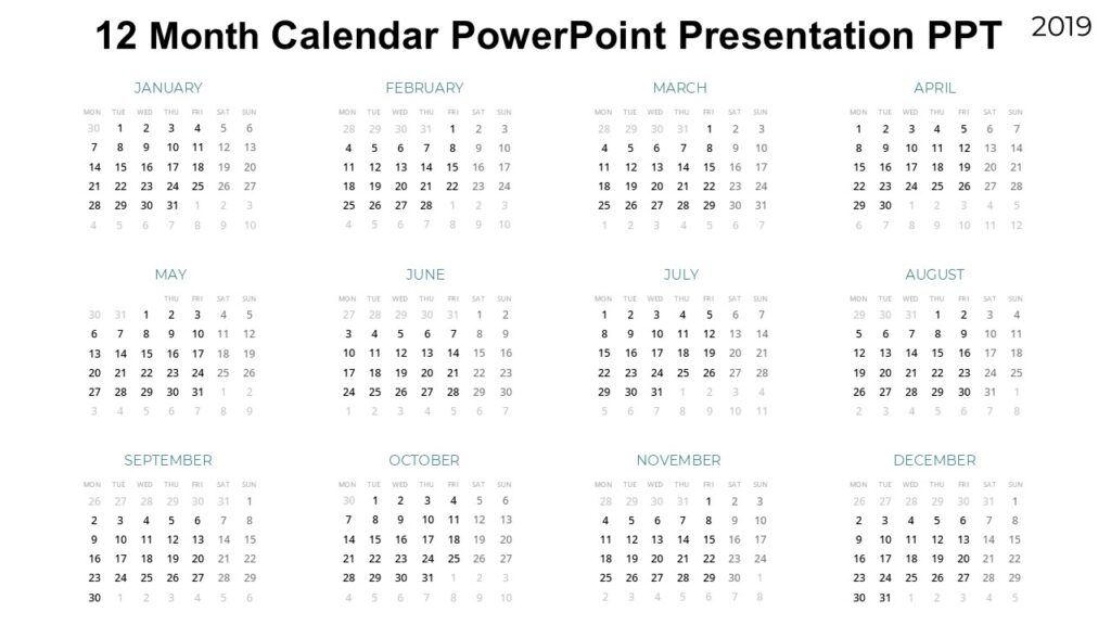 12 Month Calendar PowerPoint Presentation PPT - PPTUniverse