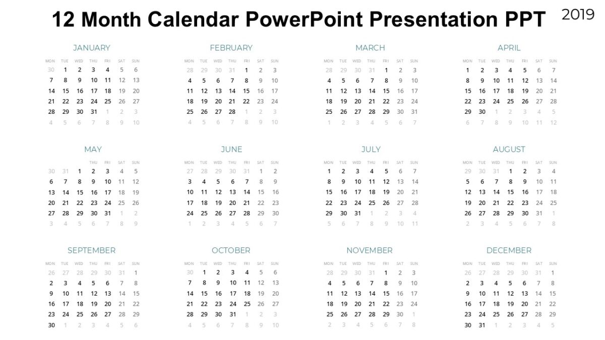 12 Month Calendar PowerPoint Presentation PPT - PPTUniverse