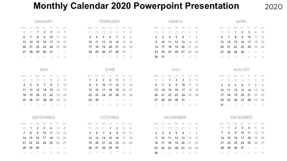 Monthly Calendar 2020 Powerpoint Presentation : 100% Editable PPTx