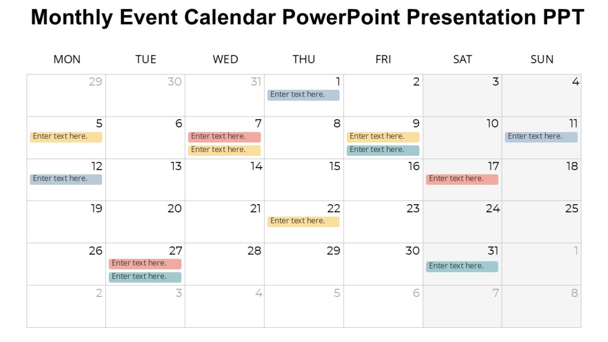 Monthly Event Calendar PowerPoint Presentation PPT - PPTUniverse