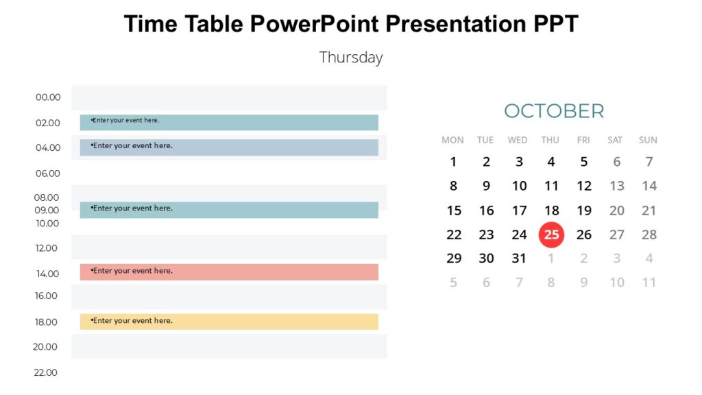Time Table PowerPoint Presentation PPT : 100% Editable PPTx