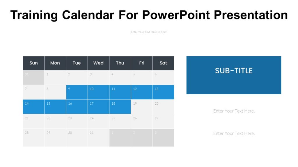 Training Calendar For PowerPoint Presentation : 100% Editable PPTx