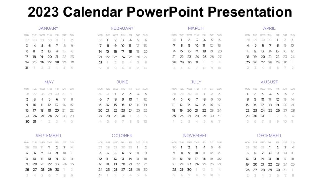 2023 Calendar PowerPoint Presentation : 100% Editable PPTx
