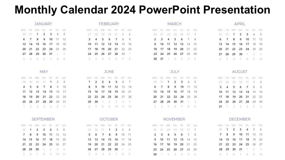 Monthly Calendar 2024 PowerPoint Presentation - PPTUniverse