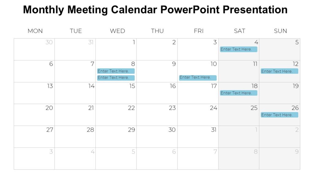 Monthly Meeting Calendar PowerPoint Presentation : 100% Editable PPTx