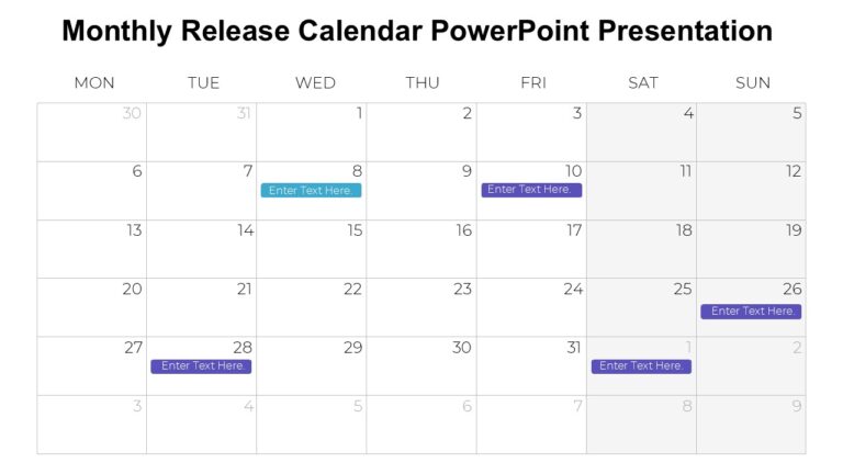 Monthly Release Calendar PowerPoint Presentation : 100% Editable PPTx