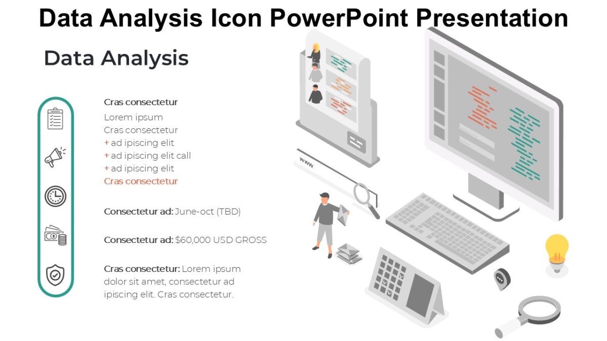 Data Analysis Icon PowerPoint Presentation : 100% Editable PPTx