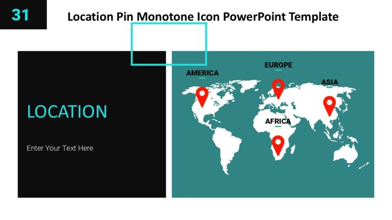 Location Pin Monotone Icon PowerPoint Template : 100% Editable PPTx