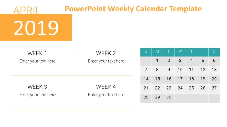 PowerPoint Weekly Calendar Template : 100% Editable PPTx