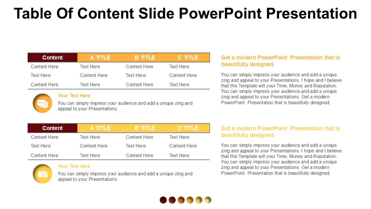 Table Of Content Slide PowerPoint Presentation - PPTUniverse