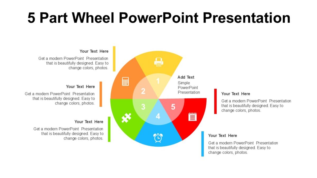 5 Part Wheel PowerPoint Presentation : 100% Editable PPTx
