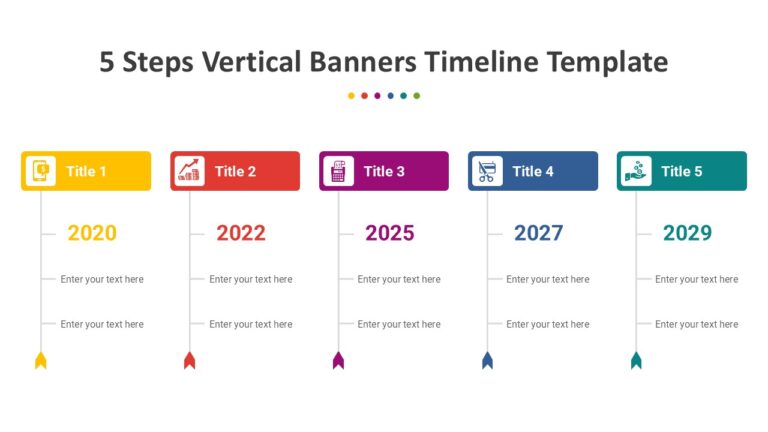 5 Steps Vertical Banners Timeline Template : 100% Editable PPTx