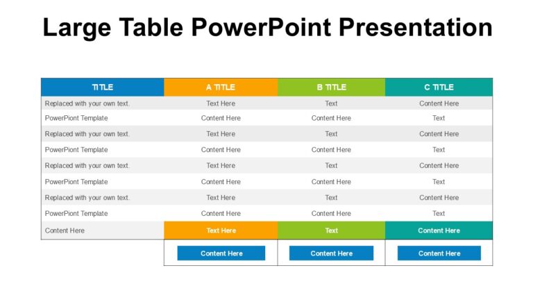 Large Table PowerPoint Presentation : 100% Editable PPTx