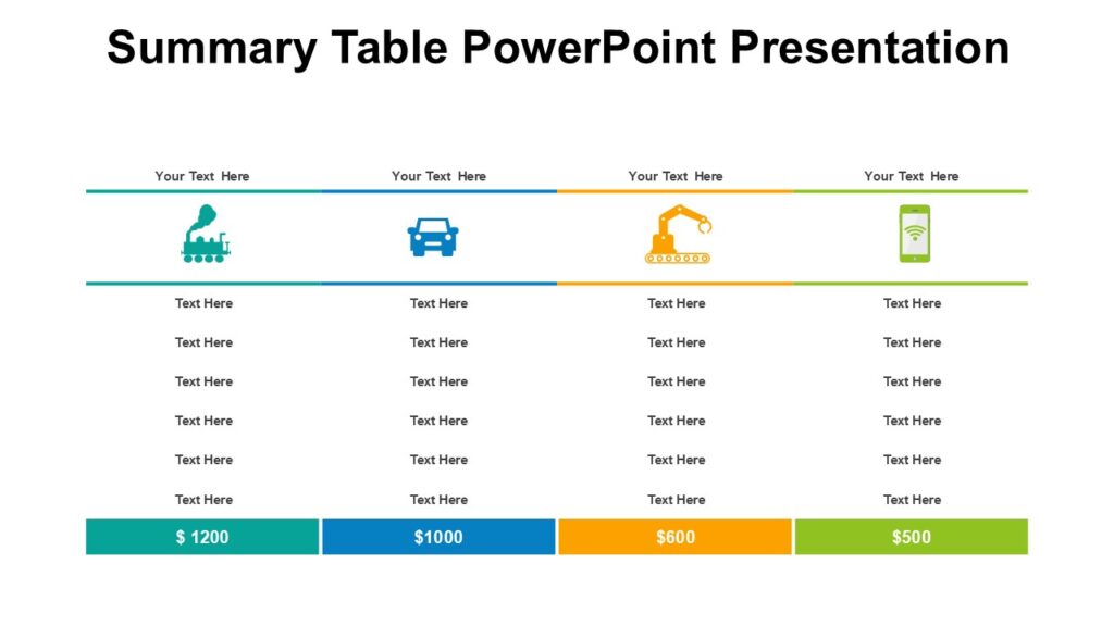 Summary Table PowerPoint Presentation : 100% Editable PPTx