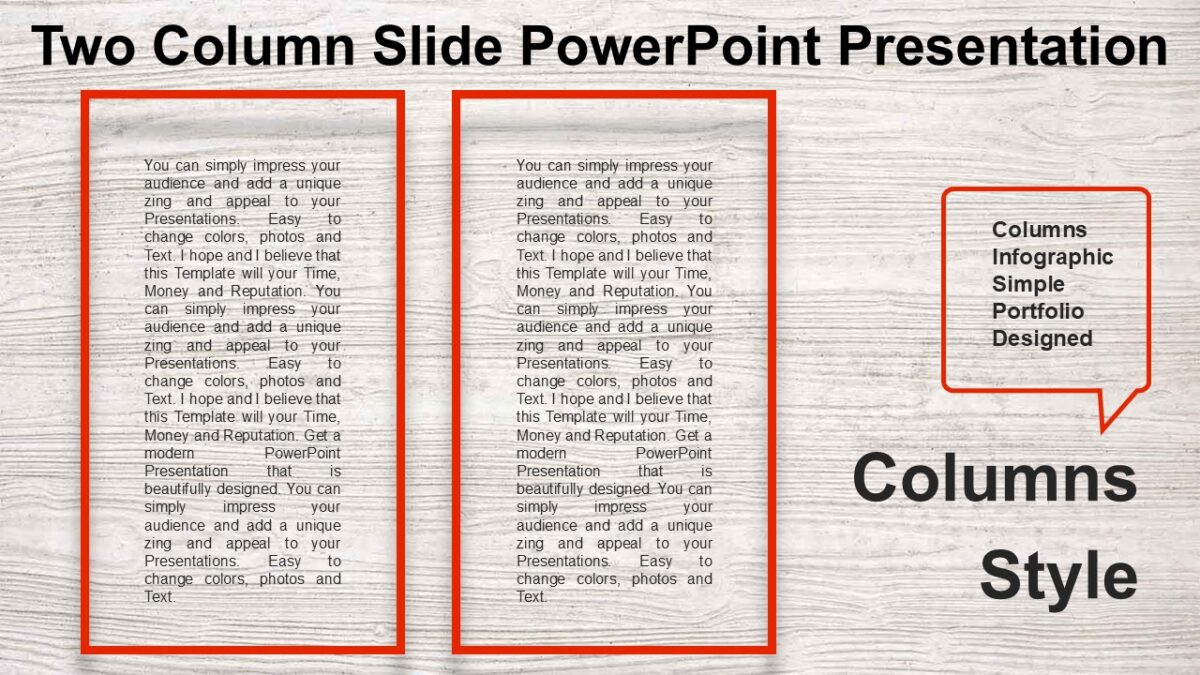Two Column Slide PowerPoint Presentation : 100% Editable PPTx