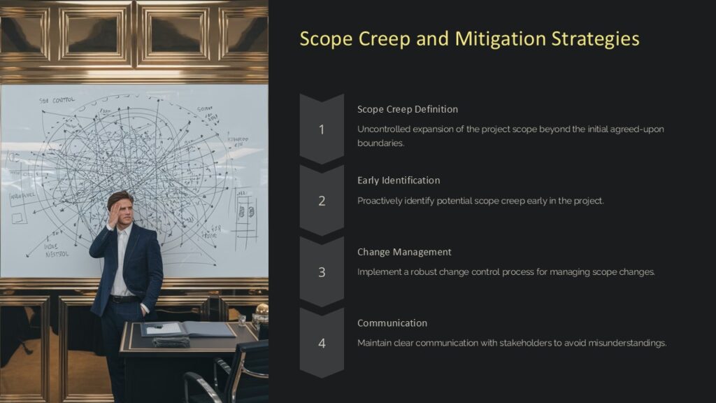 Scope Creep and Mitigation Strategies PowerPoint Presentation : 100% Editable PPTx