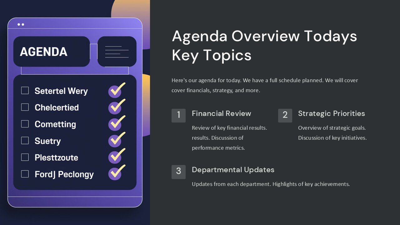 Agenda Overview Todays Key Topics PowerPoint Presentation - PPTUniverse