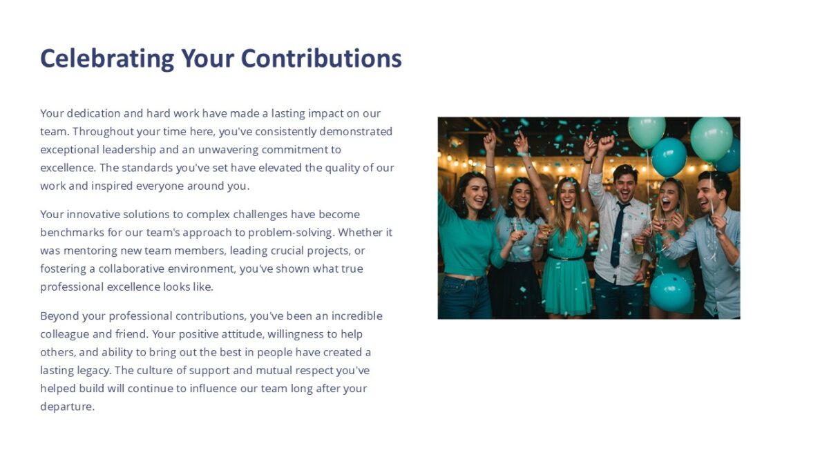 Celebrating Your Contributions PowerPoint Presentation : 100% Editable PPTx