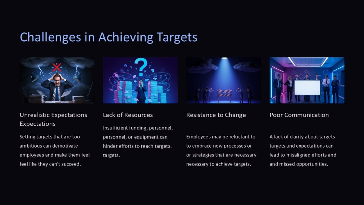 Challenges in Achieving Targets PowerPoint Presentation : 100% Editable ...