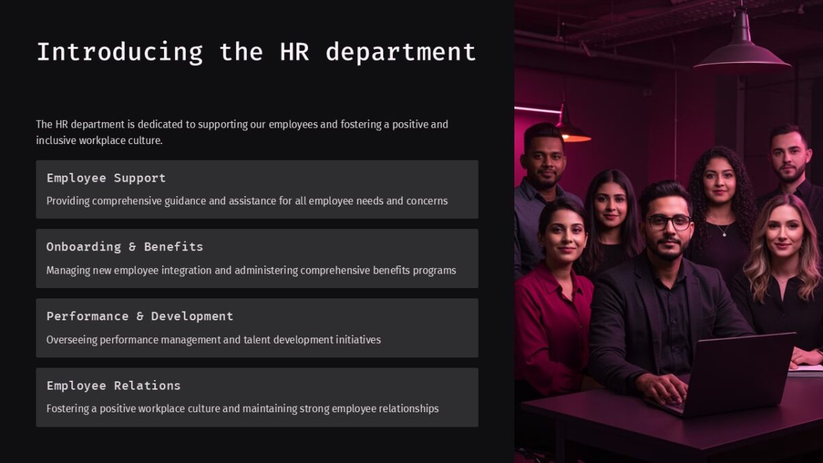 Introducing the HR department PowerPoint Presentation : 100% Editable PPTx