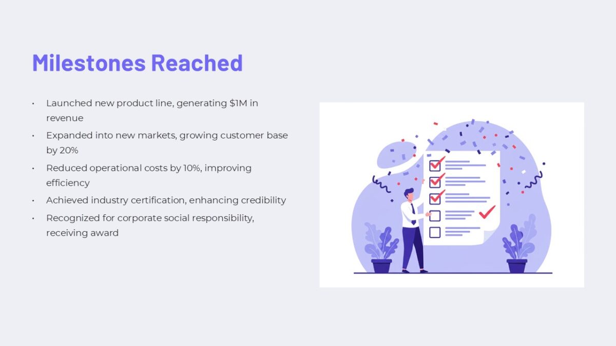 Milestones Reached PowerPoint Presentation : 100% Editable PPTx