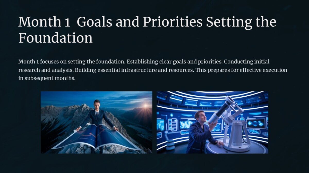 Month 1 Goals and Priorities Setting the Foundation PowerPoint Presentation - PPTUniverse