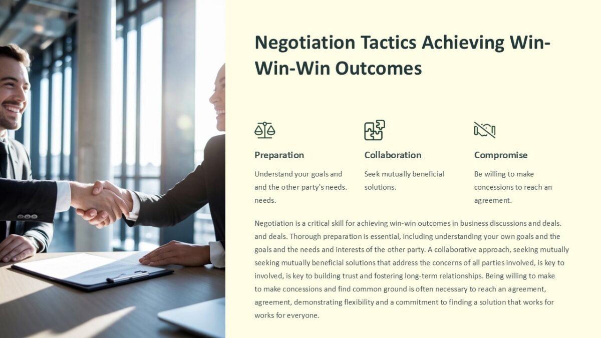 Negotiation Tactics Achieving Win Win Outcomes PowerPoint Presentation : 100% Editable PPTx