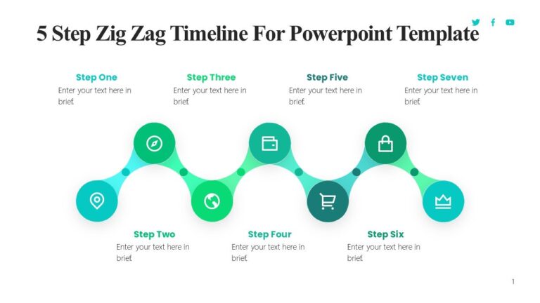 5 Step Zig Zag Timeline For Powerpoint Template : 100% Editable PPTx