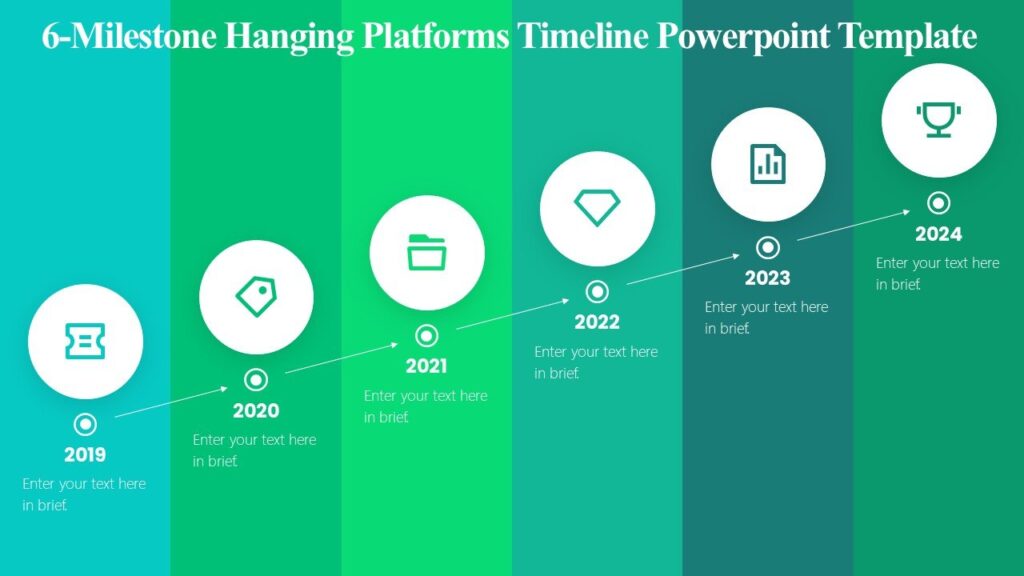 6 Milestone Hanging Platforms Timeline Powerpoint Template - PPTUniverse