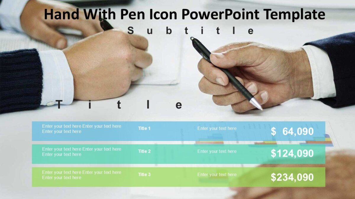 Hand With Pen Icon PowerPoint Template : 100% Editable PPTx