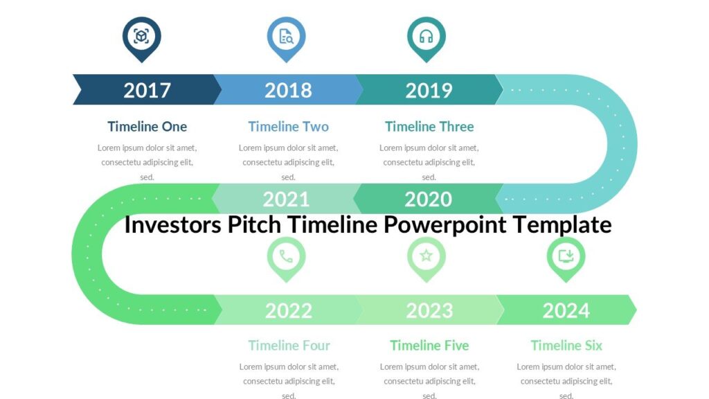 Investors Pitch Timeline Powerpoint Template : 100% Editable PPTx