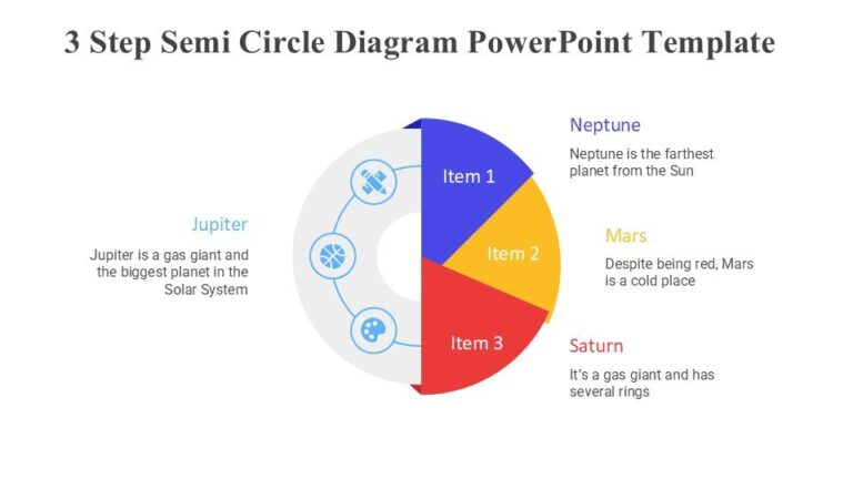 3 Step Semi Circle Diagram PowerPoint Template : 100% Editable PPTx