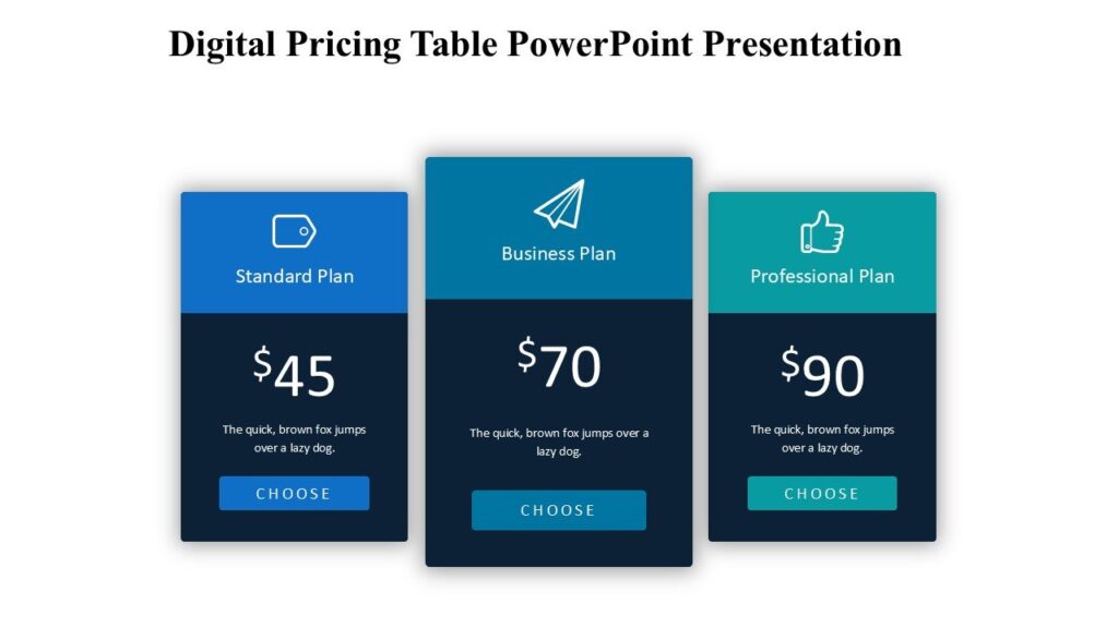 Digital Pricing Table PowerPoint Presentation : 100% Editable PPTx