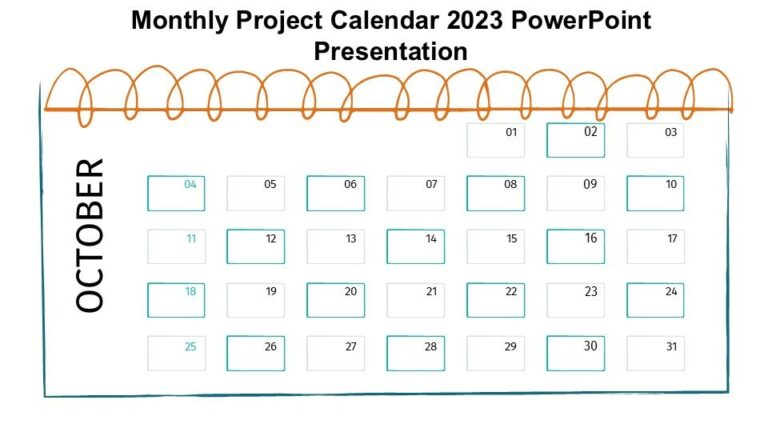 Monthly Project Calendar 2023 PowerPoint Presentation : 100% Editable PPTx
