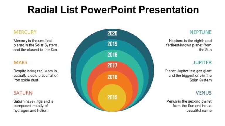 Radial List PowerPoint Presentation : 100% Editable PPTx