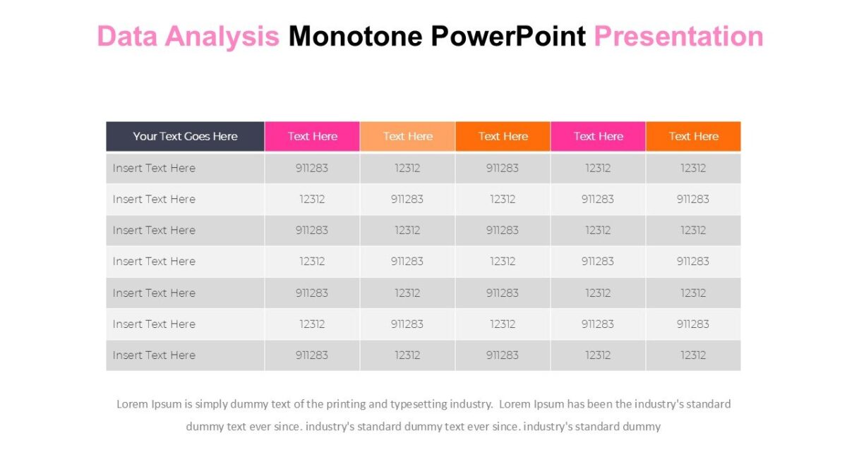 Data Analysis Monotone PowerPoint Presentation : 100% Editable PPTx