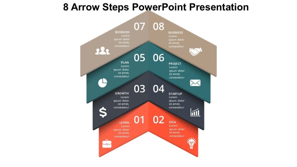 8 Arrow Steps PowerPoint Presentation : 100% Editable PPTx