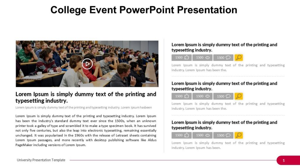 College Event PowerPoint Presentation : 100% Editable PPTx