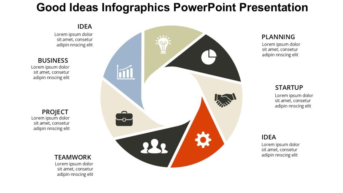 Good Ideas Infographics PowerPoint Presentation : 100% Editable PPTx