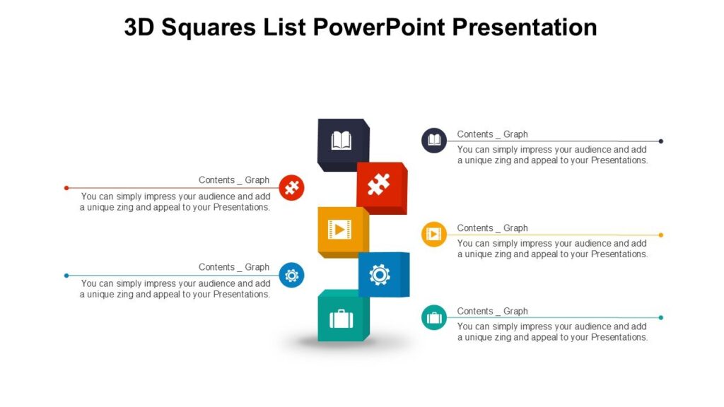 3D Squares List PowerPoint Presentation : 100% Editable PPTx