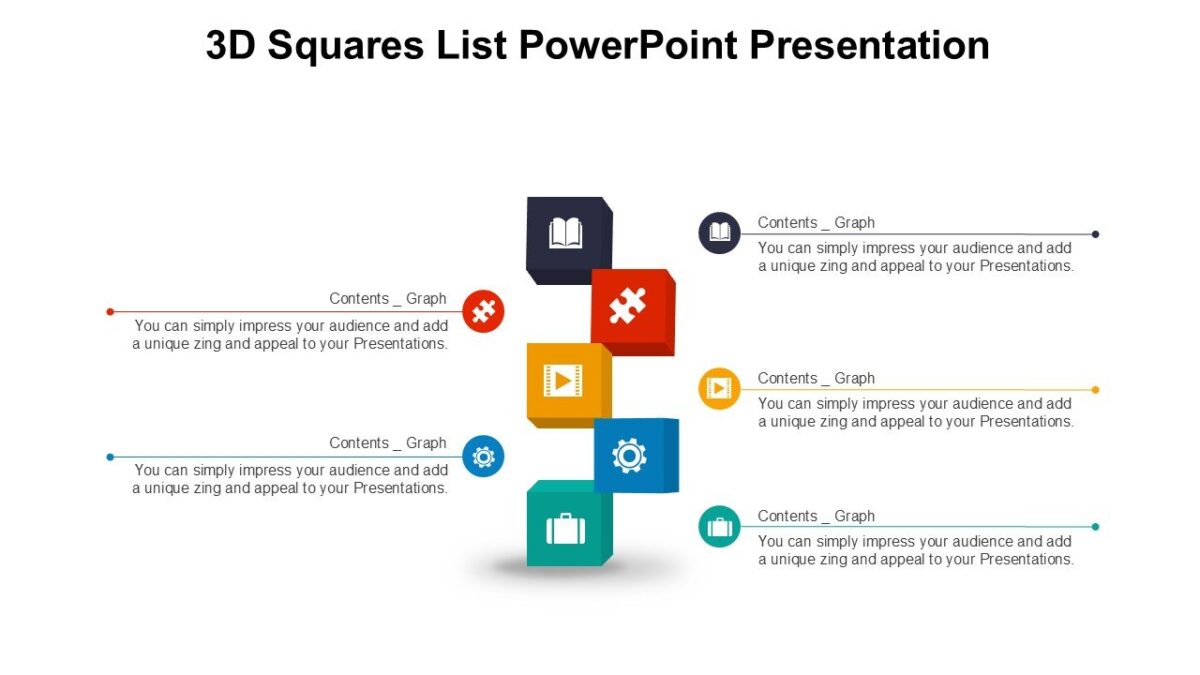 3D Squares List PowerPoint Presentation : 100% Editable PPTx